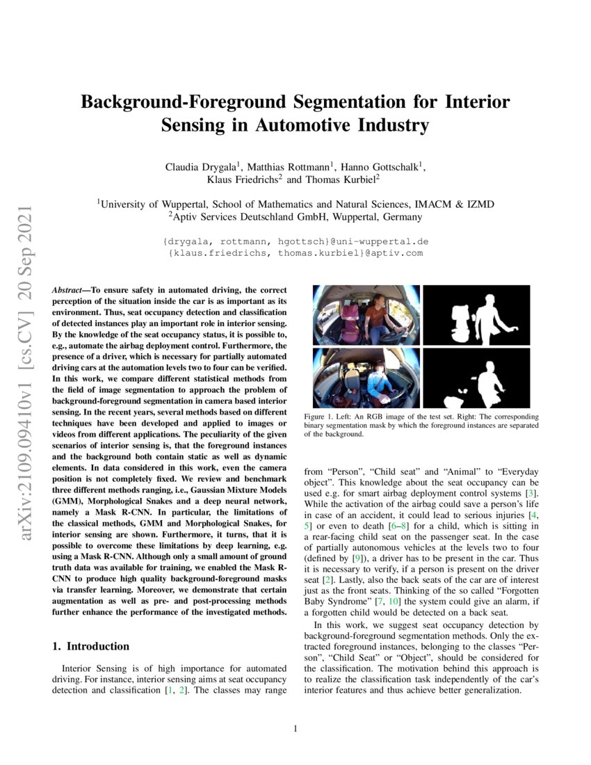 Background Foreground Segmentation For Interior Sensing In Automotive Industry Deepai