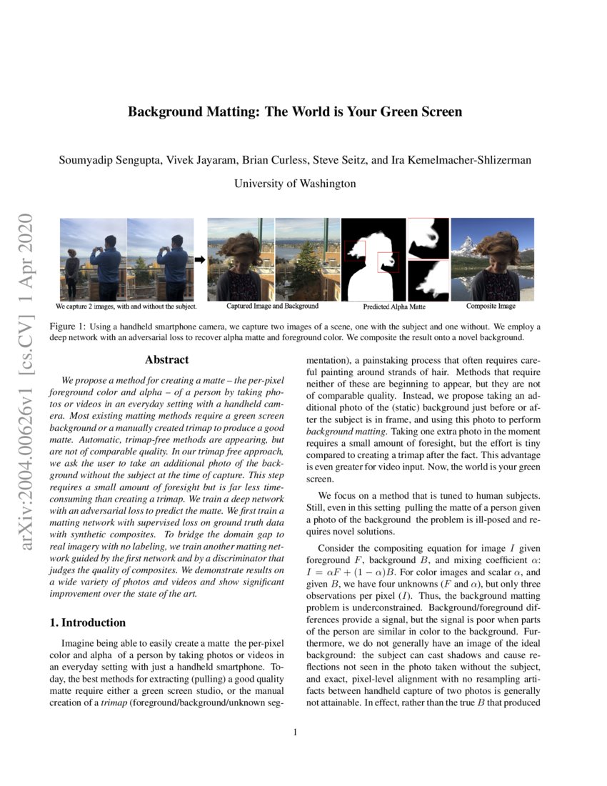 Background Matting: The World is Your Green Screen | DeepAI