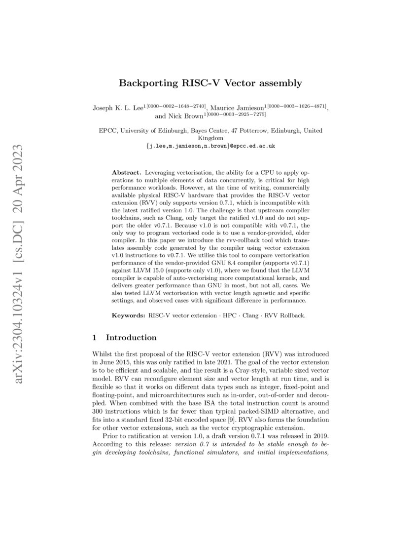 Backporting RISC-V Vector assembly | DeepAI