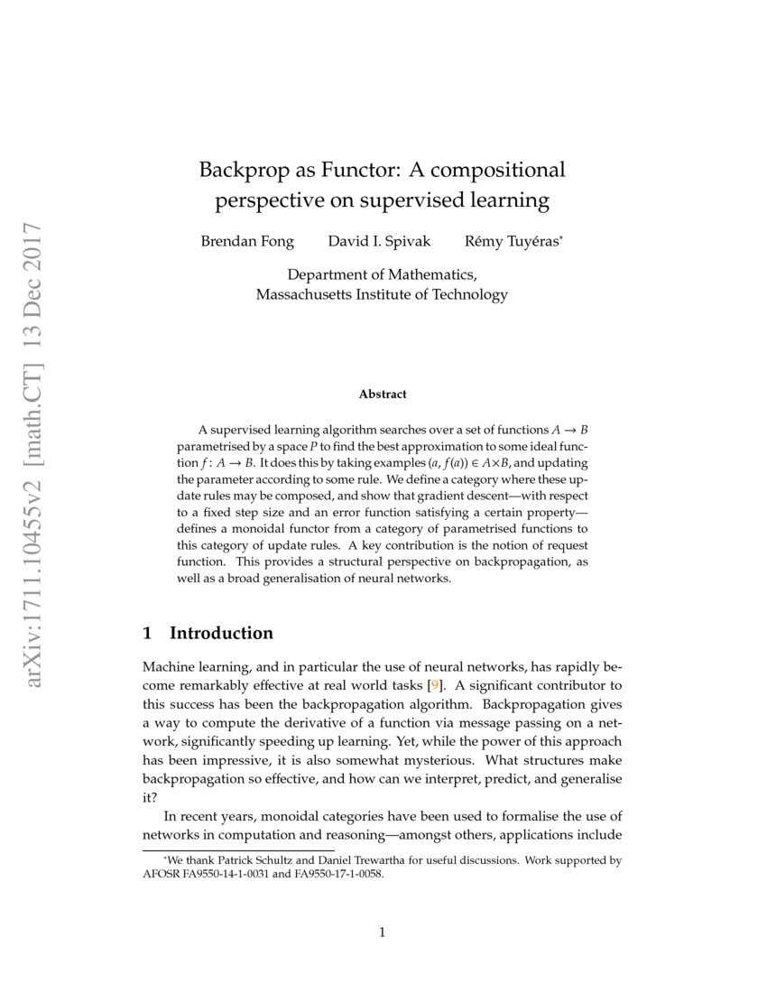 Backprop as Functor: A compositional perspective on supervised learning | DeepAI