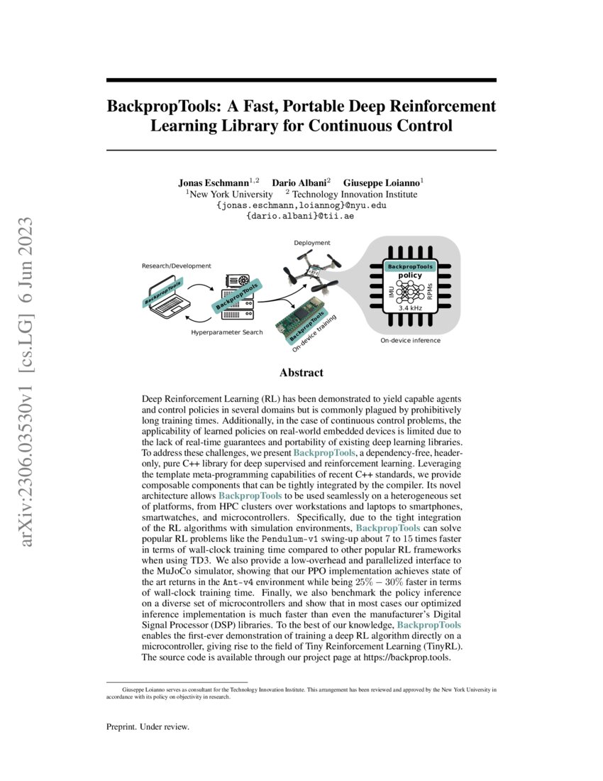 Backproptools A Fast Portable Deep Reinforcement Learning Library For Continuous Control Deepai