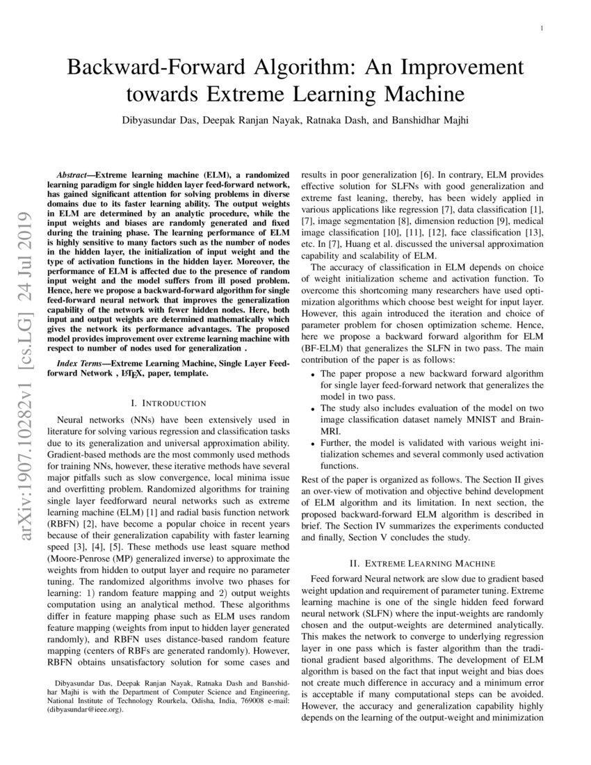 Backward-Forward Algorithm: An Improvement towards Extreme Learning ...
