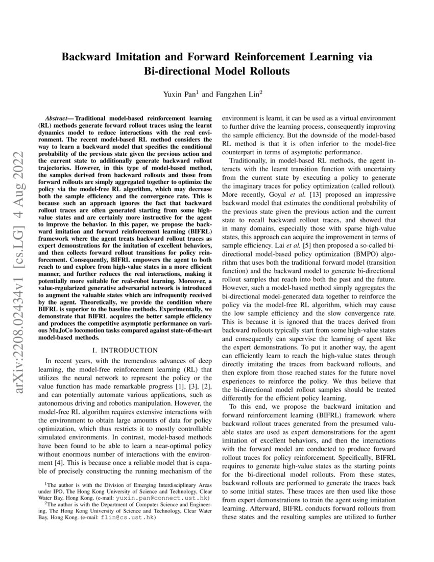 Backward Imitation And Forward Reinforcement Learning Via Bi Directional Model Rollouts Deepai 