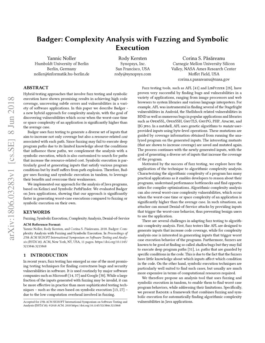 Badger Complexity Analysis With Fuzzing And Symbolic Execution Deepai