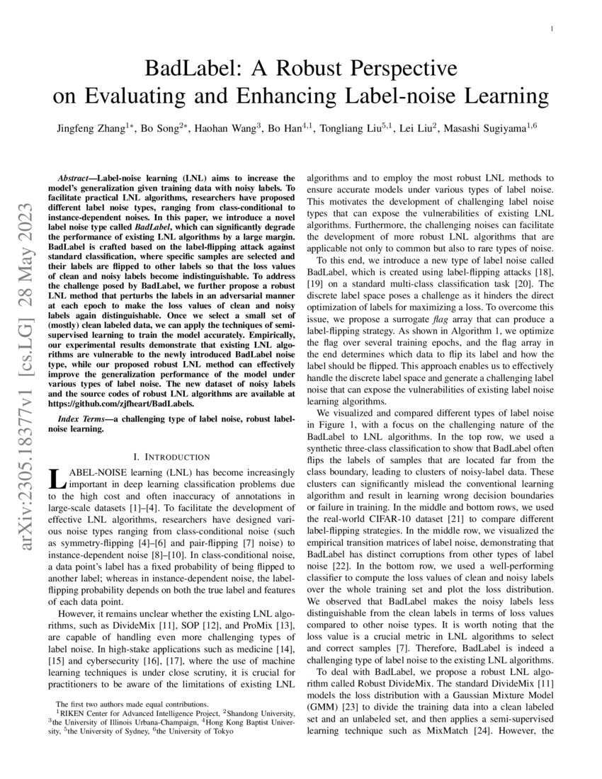 BadLabel: A Robust Perspective on Evaluating and Enhancing Label-noise Learning | DeepAI