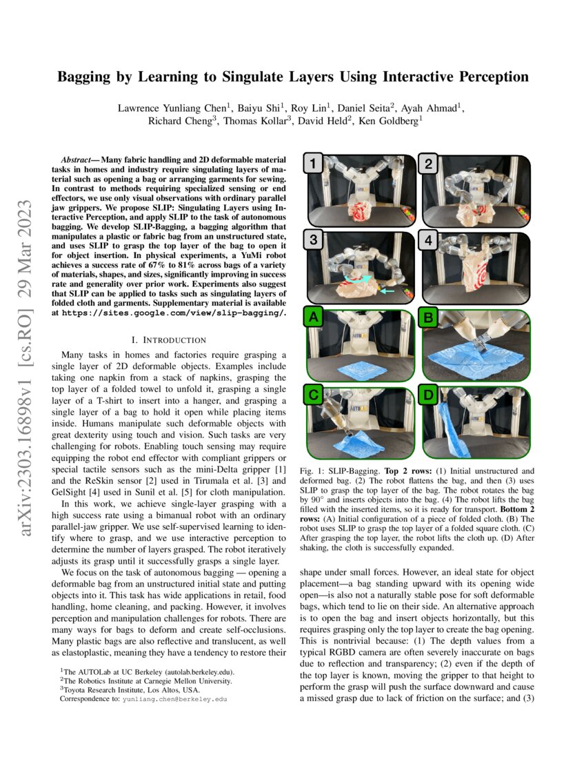 Bagging by Learning to Singulate Layers Using Interactive Perception | DeepAI