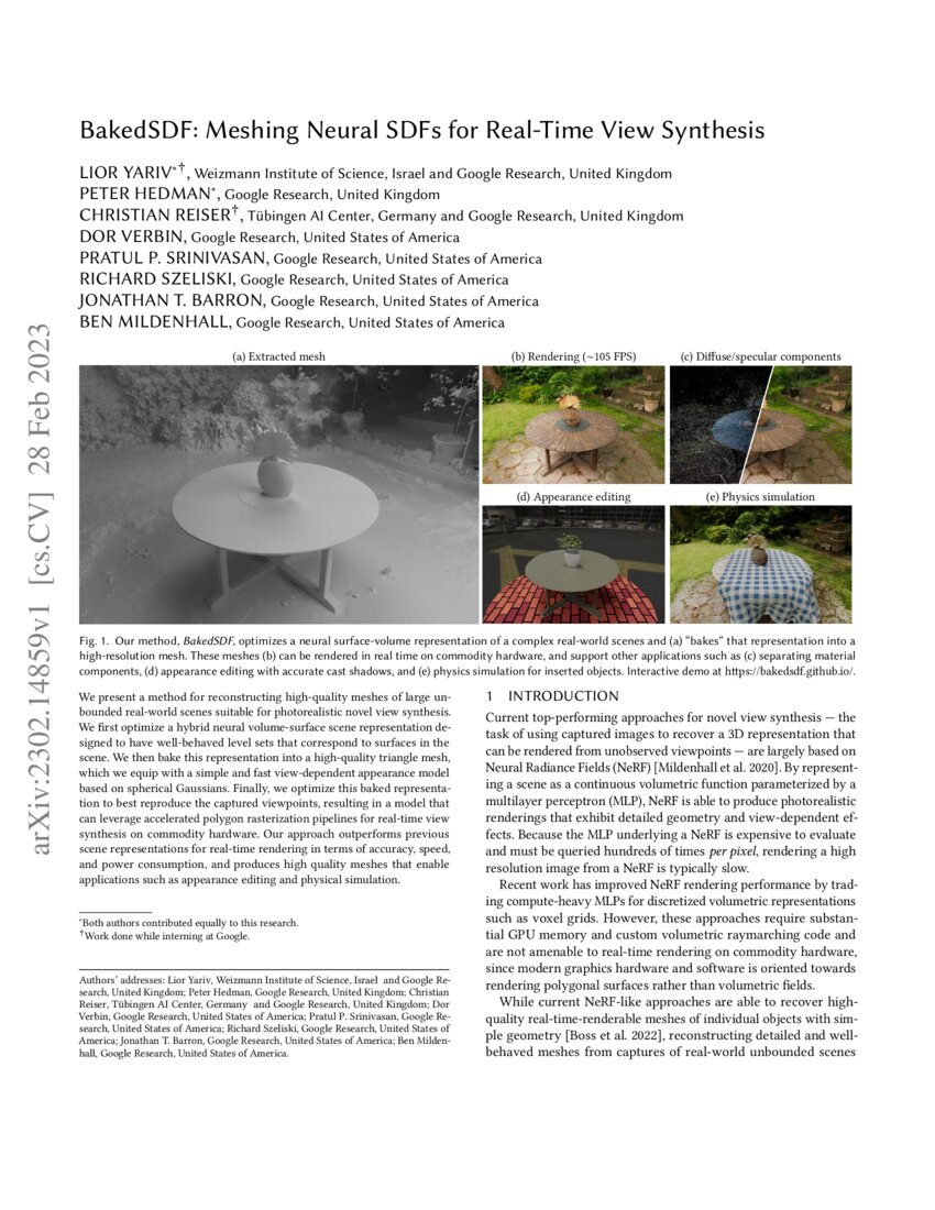 BakedSDF: Meshing Neural SDFs for Real-Time View Synthesis | DeepAI