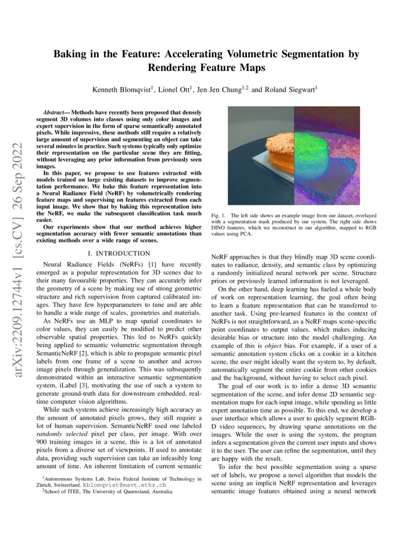Baking in the Feature: Accelerating Volumetric Segmentation by Rendering Feature Maps | DeepAI