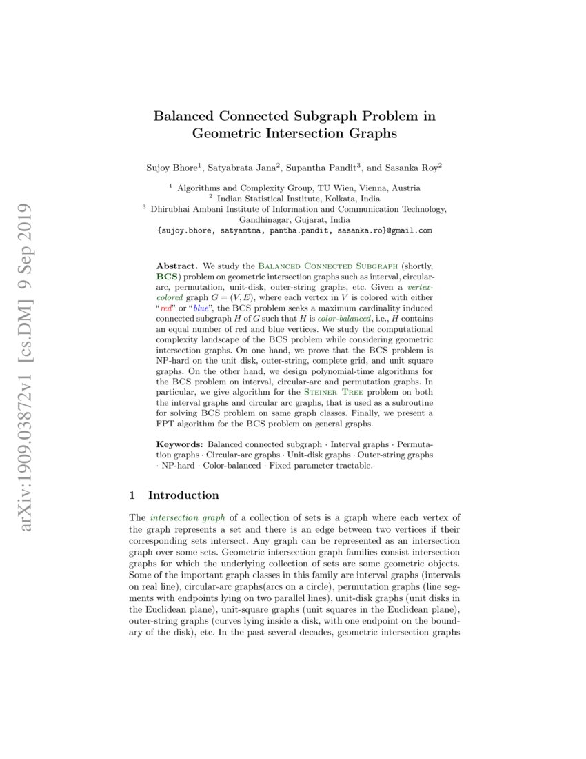Balanced Connected Subgraph Problem in Geometric Intersection Graphs | DeepAI