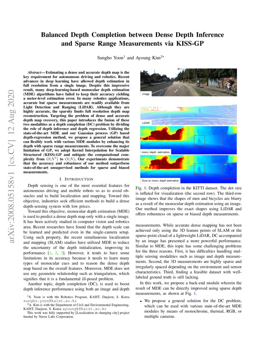Balanced Depth Completion between Dense Depth Inference and Sparse Range Measurements via KISS ...