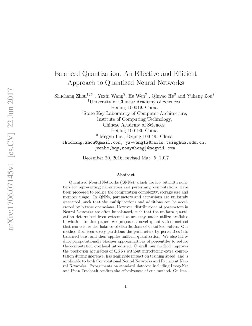 Balanced Quantization An Effective And Efficient Approach To Quantized Neural Networks Deepai