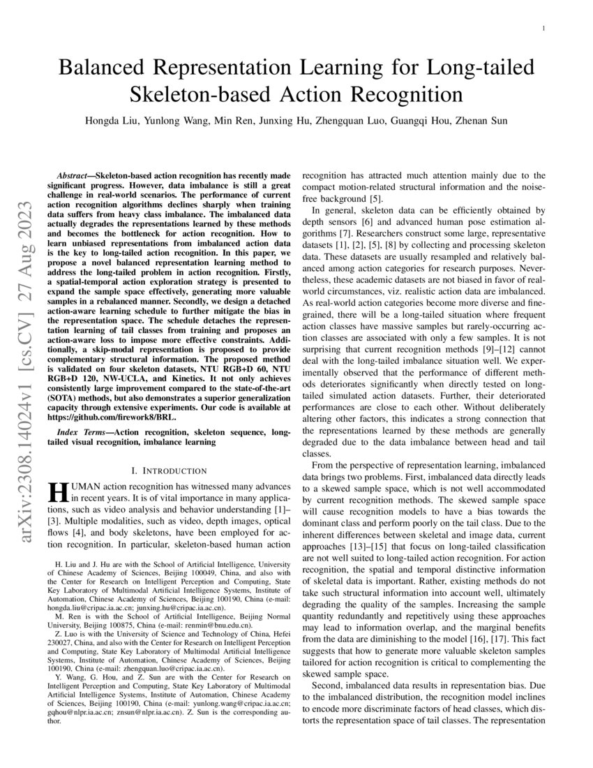 Balanced Representation Learning For Long Tailed Skeleton Based Action