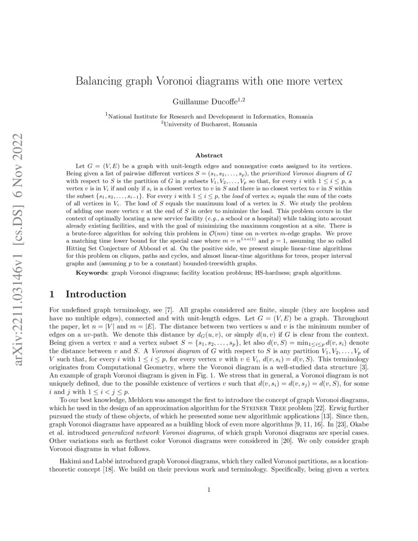 Balancing graph Voronoi diagrams with one more vertex | DeepAI