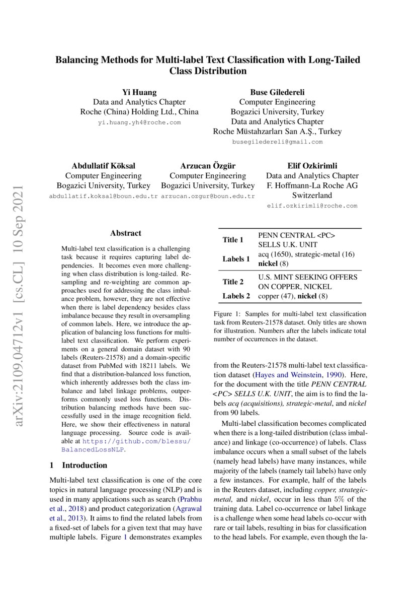 Balancing Methods for Multi-label Text Classification with Long-Tailed Class Distribution | DeepAI