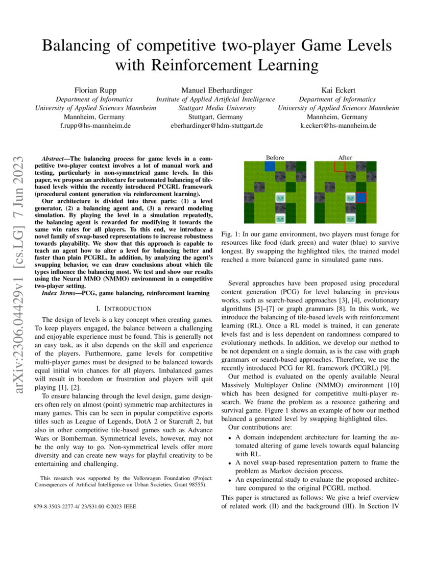 Balancing of competitive two-player Game Levels with Reinforcement ...