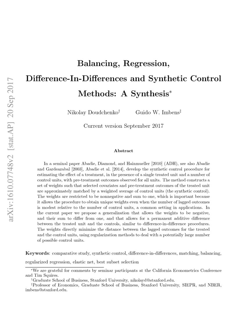 Balancing, Regression, Difference-In-Differences and Synthetic Control ...