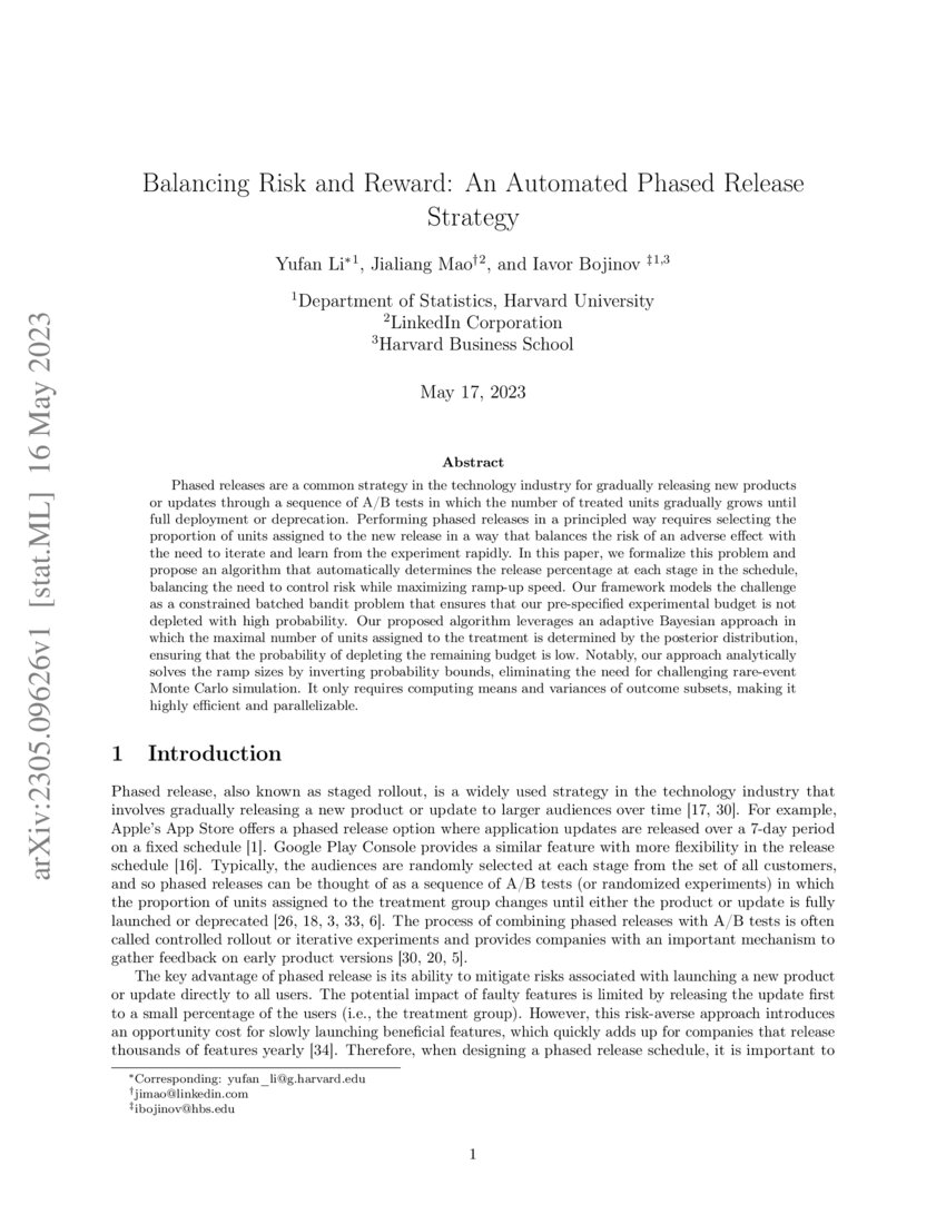 Balancing Risk and Reward: An Automated Phased Release Strategy | DeepAI