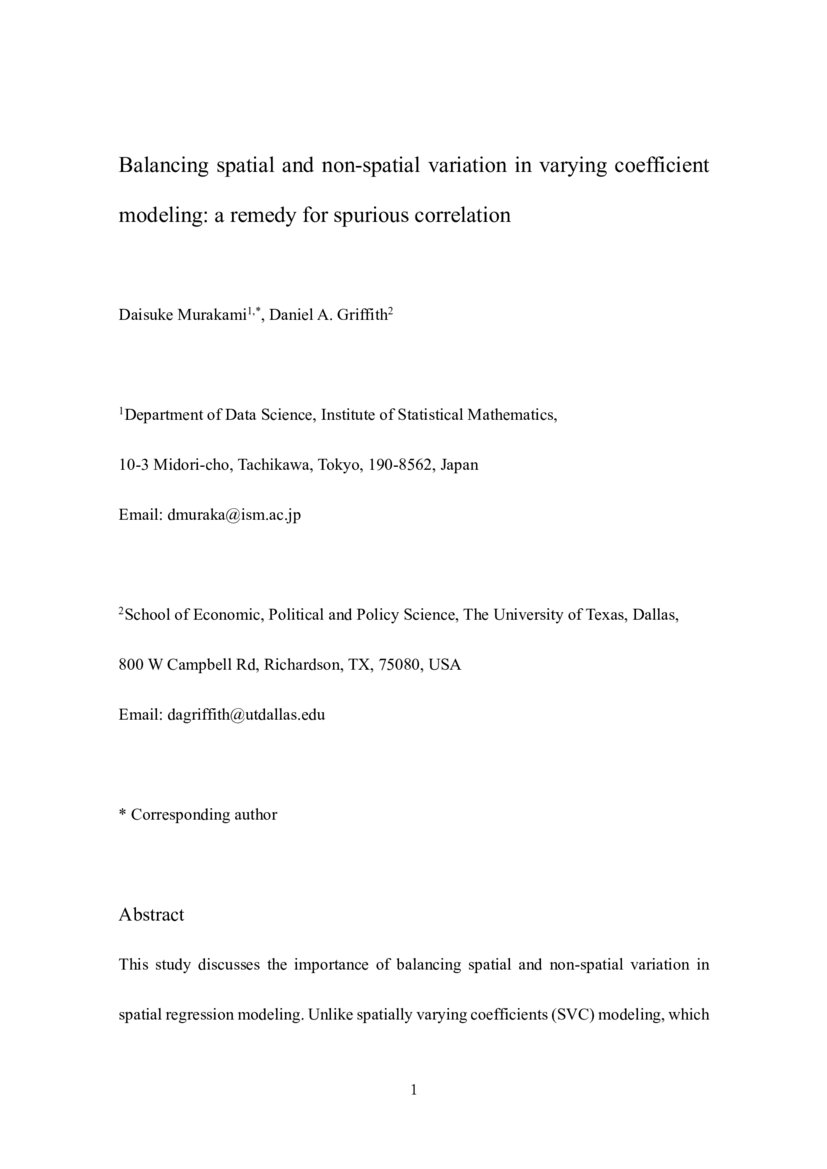 Balancing spatial and non-spatial variation in varying coefficient ... Balancing spatial and non-spatial variation in varying coefficient ...
