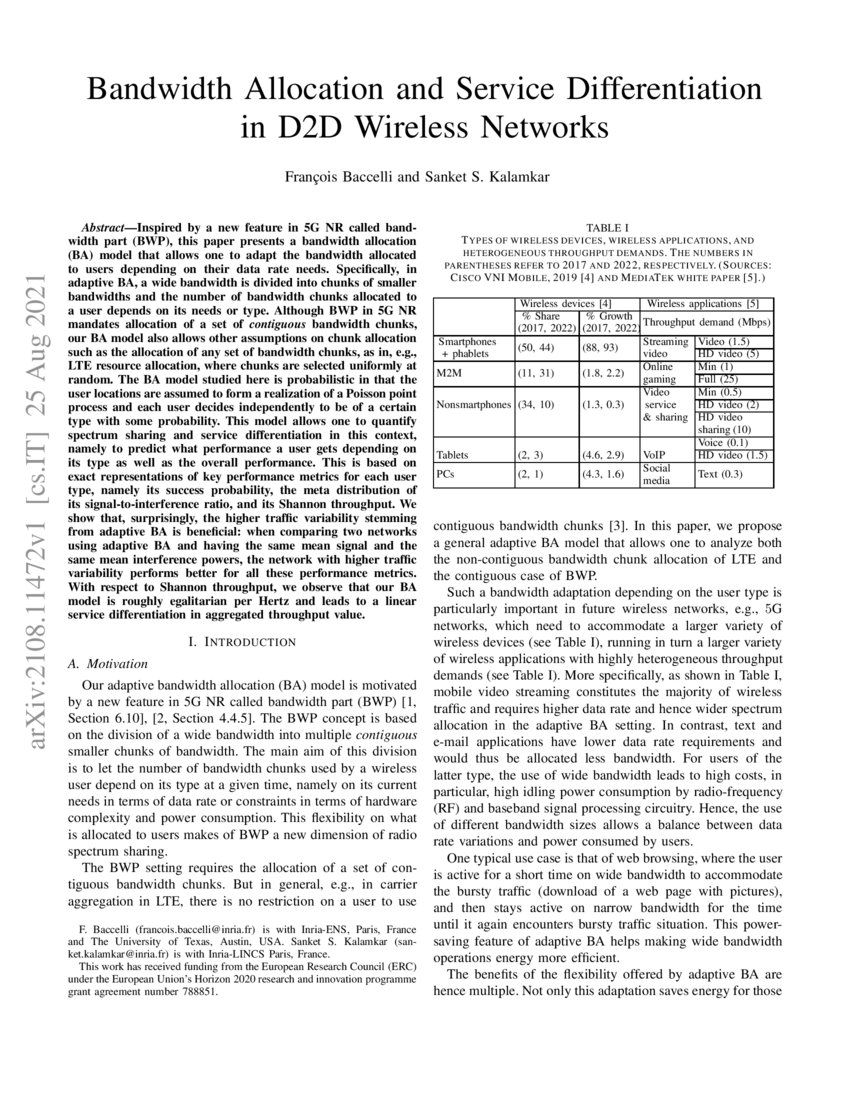 Bandwidth Allocation And Service Differentiation In D2d Wireless Networks Deepai