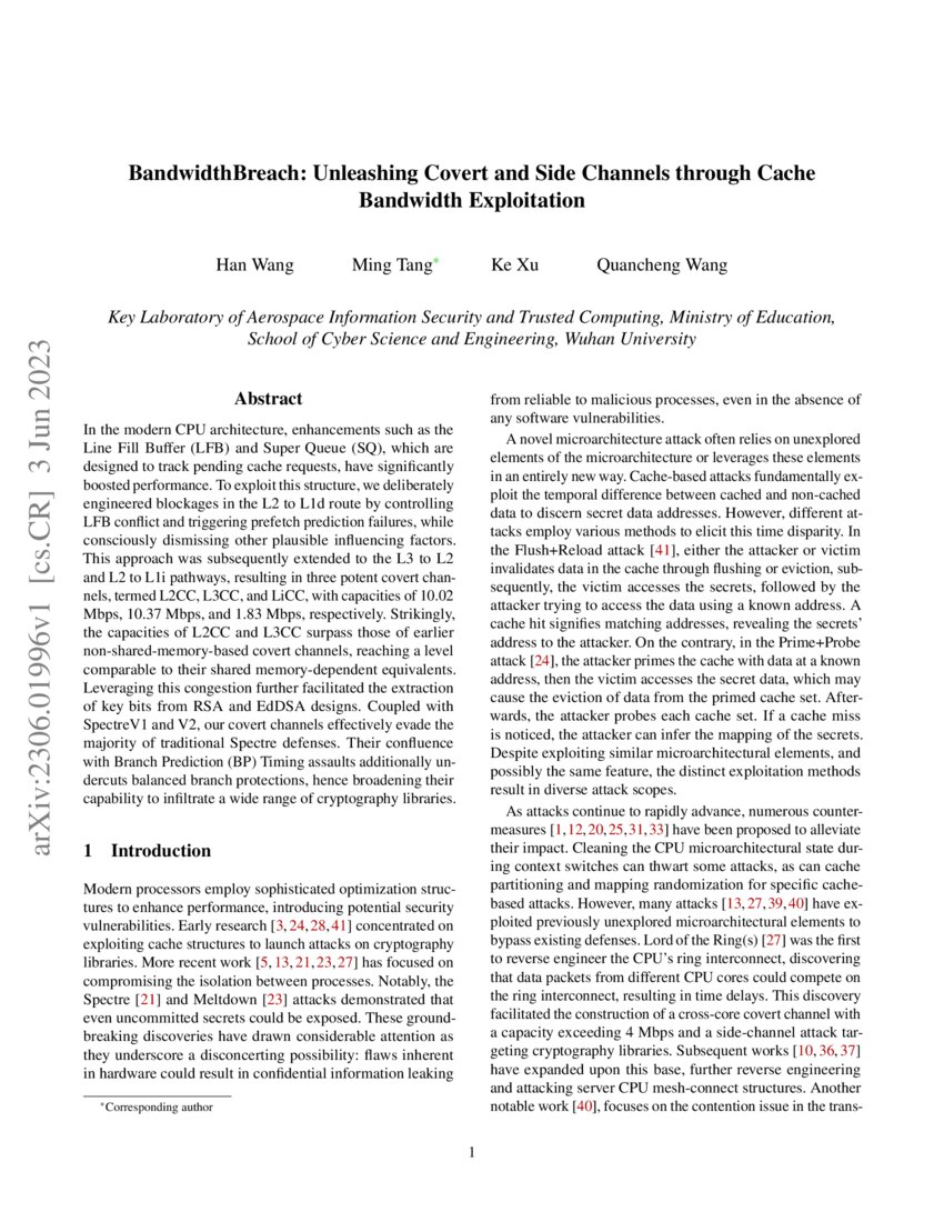 BandwidthBreach: Unleashing Covert and Side Channels through Cache ...