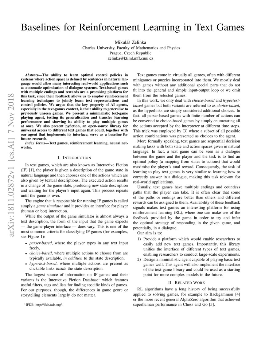 baselines-for-reinforcement-learning-in-text-games-deepai