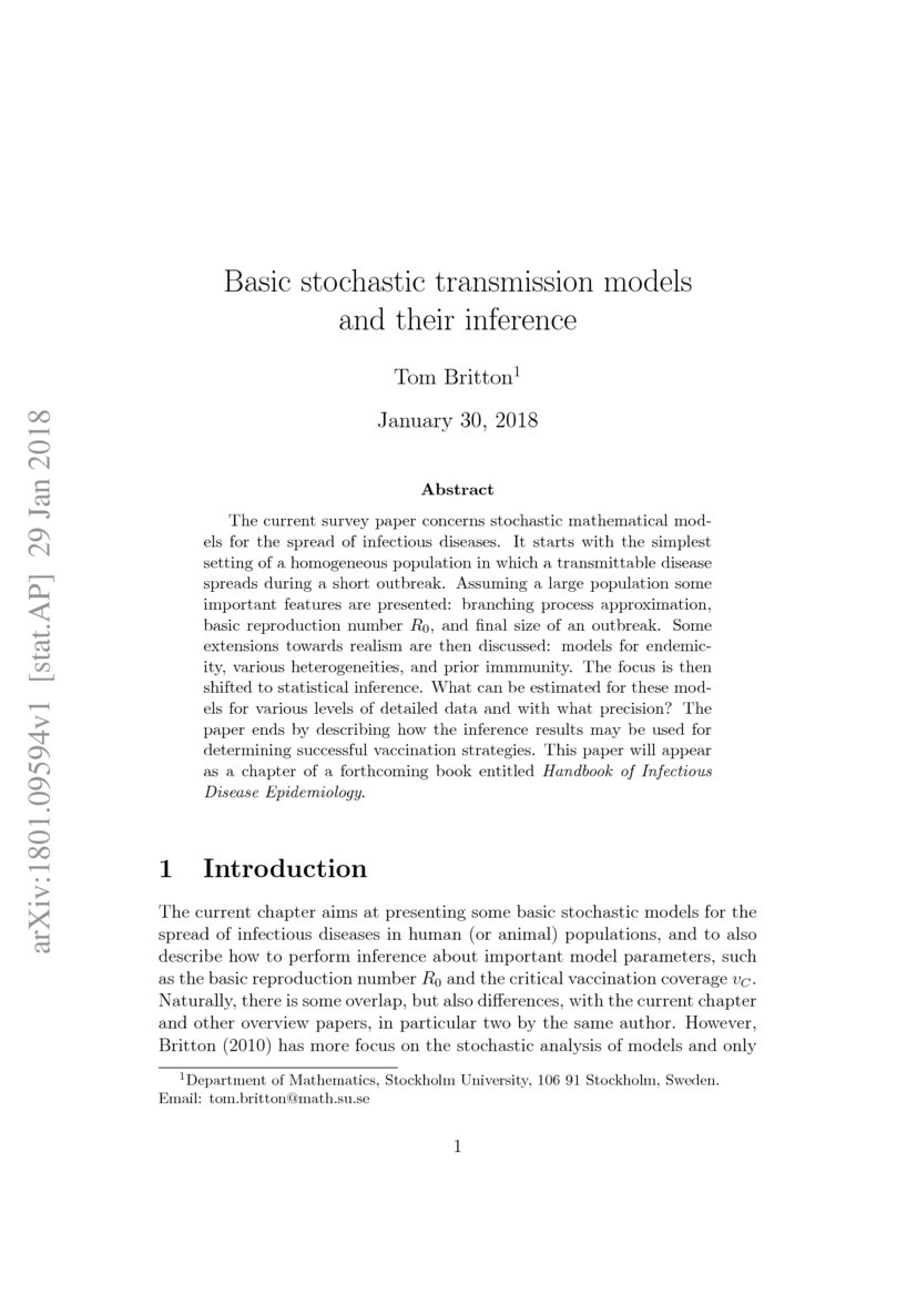 Basic stochastic transmission models and their inference | DeepAI