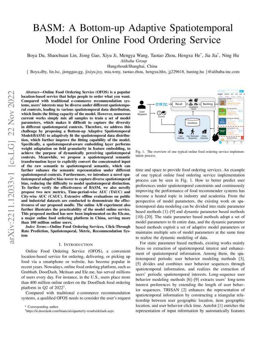 BASM: A Bottom-up Adaptive Spatiotemporal Model for Online Food ...