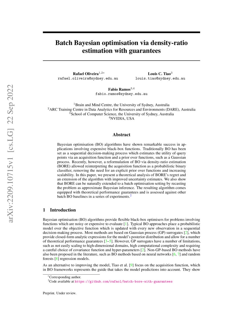 Batch Bayesian Optimisation Via Density Ratio Estimation With Guarantees Deepai