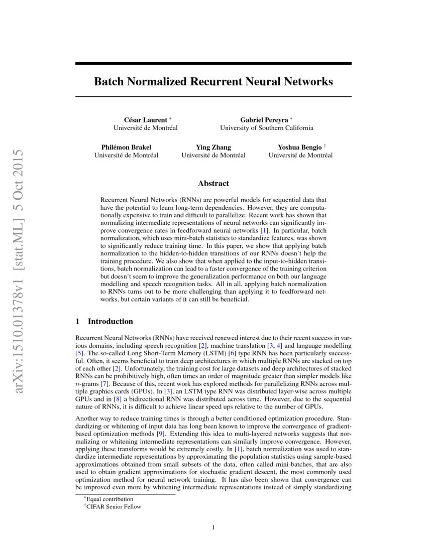 Batch Normalized Recurrent Neural Networks | DeepAI