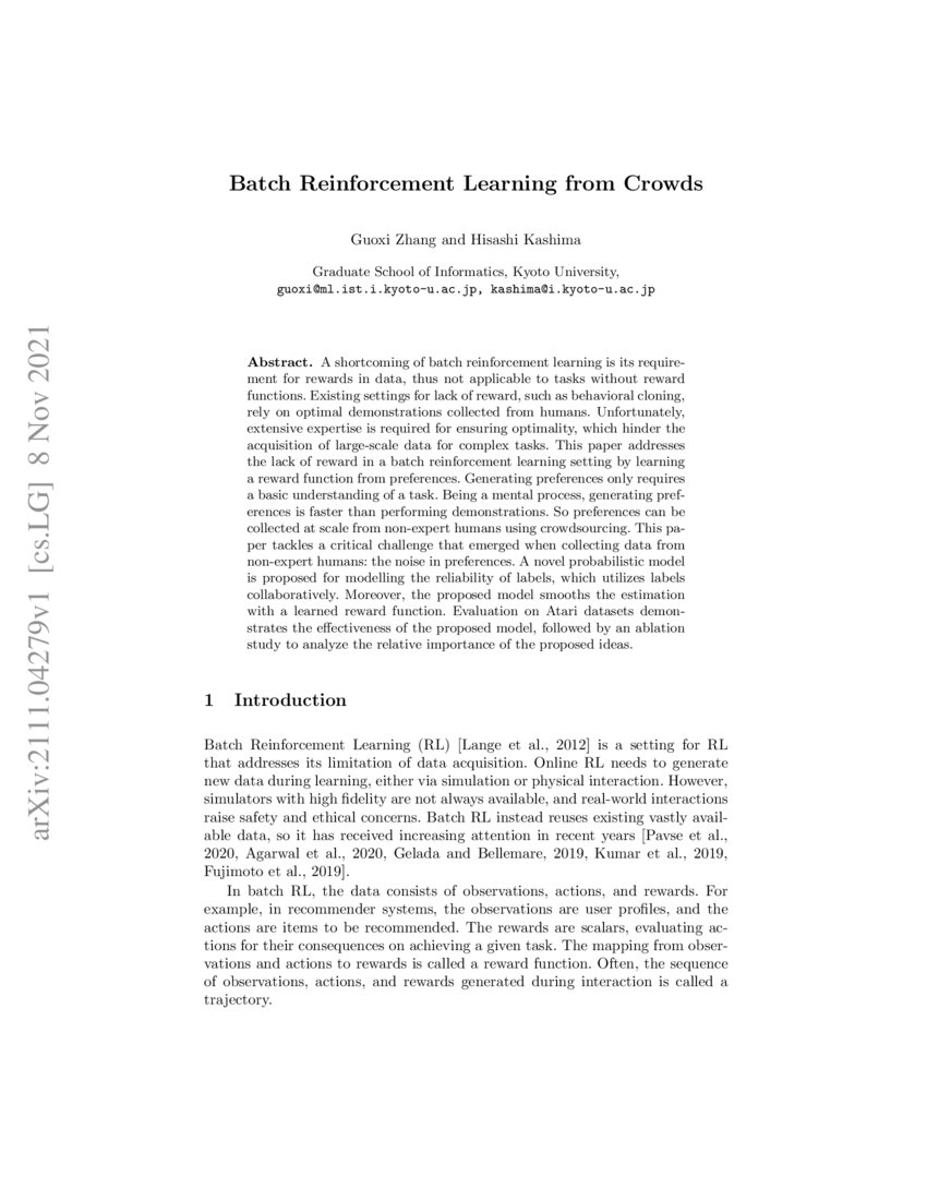 Batch Reinforcement Learning from Crowds | DeepAI