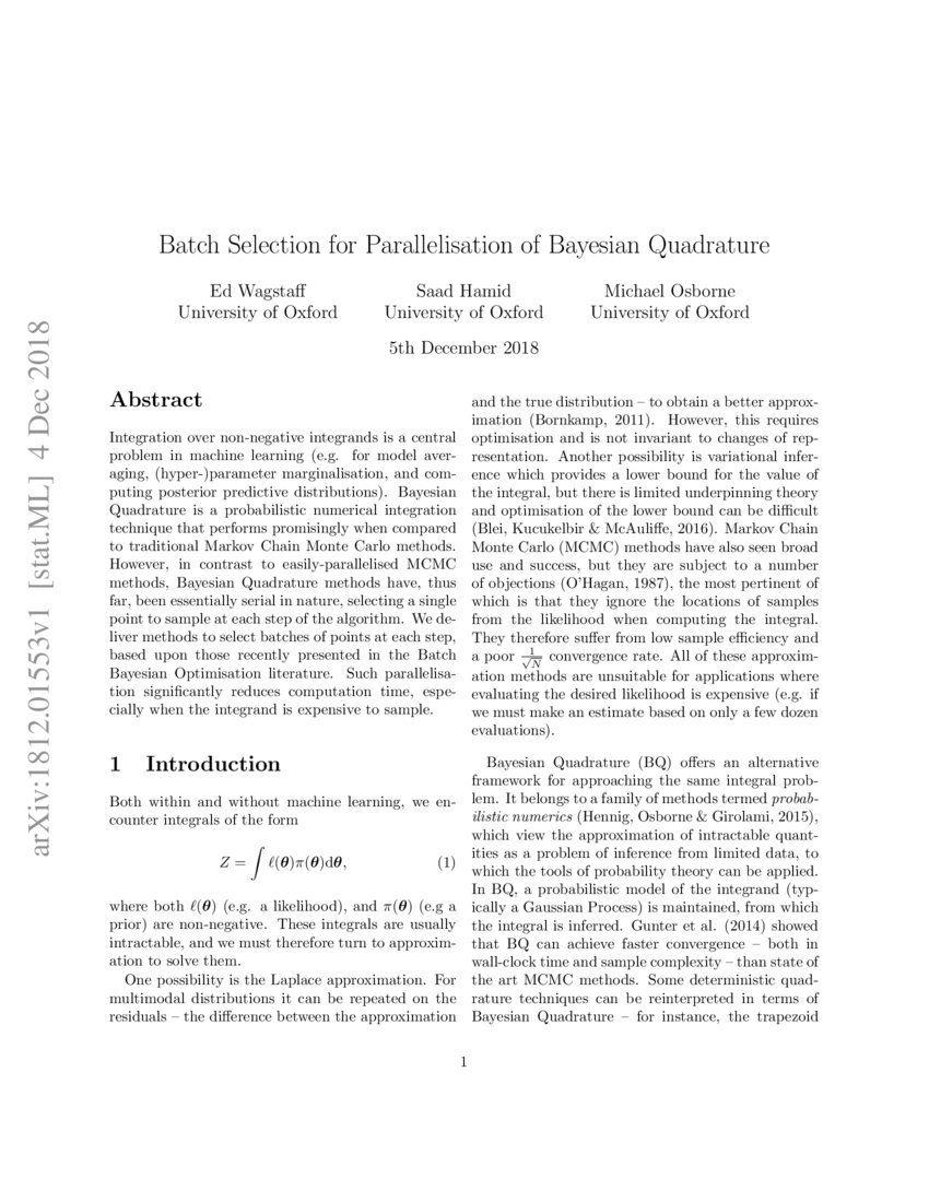Batch Selection For Parallelisation Of Bayesian Quadrature Deepai