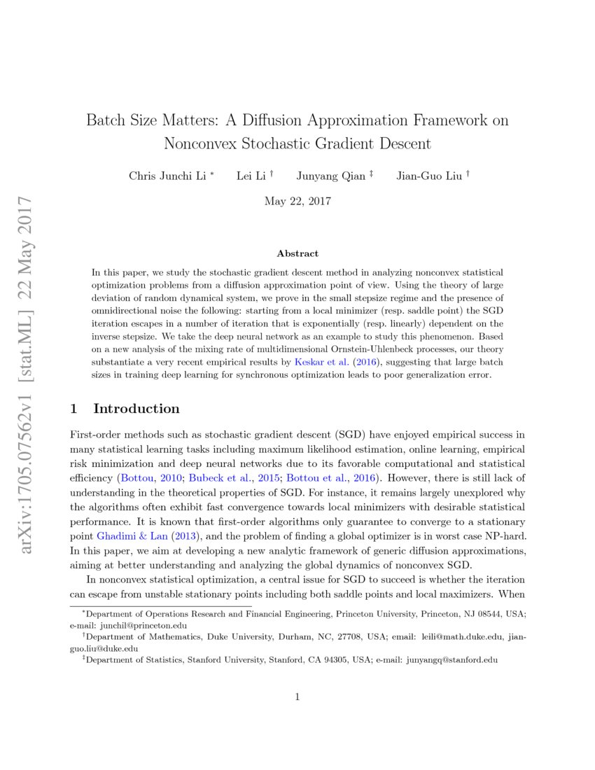 Batch Size Matters A Diffusion Approximation Framework On Nonconvex Stochastic Gradient Descent