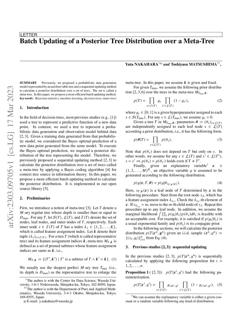 Batch Updating of a Posterior Tree Distribution over a Meta-Tree | DeepAI Batch Updating of a Posterior Tree Distribution over a Meta-Tree | DeepAI