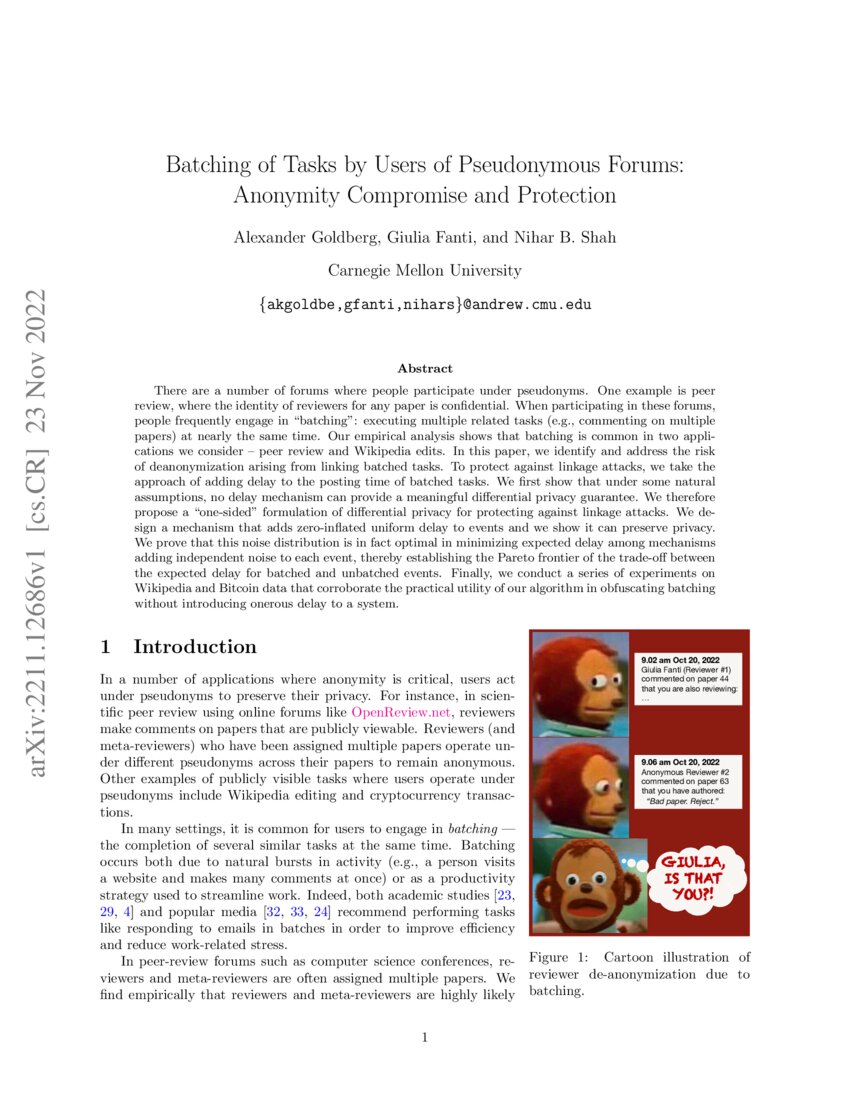 Batching of Tasks by Users of Pseudonymous Forums: Anonymity Compromise ...