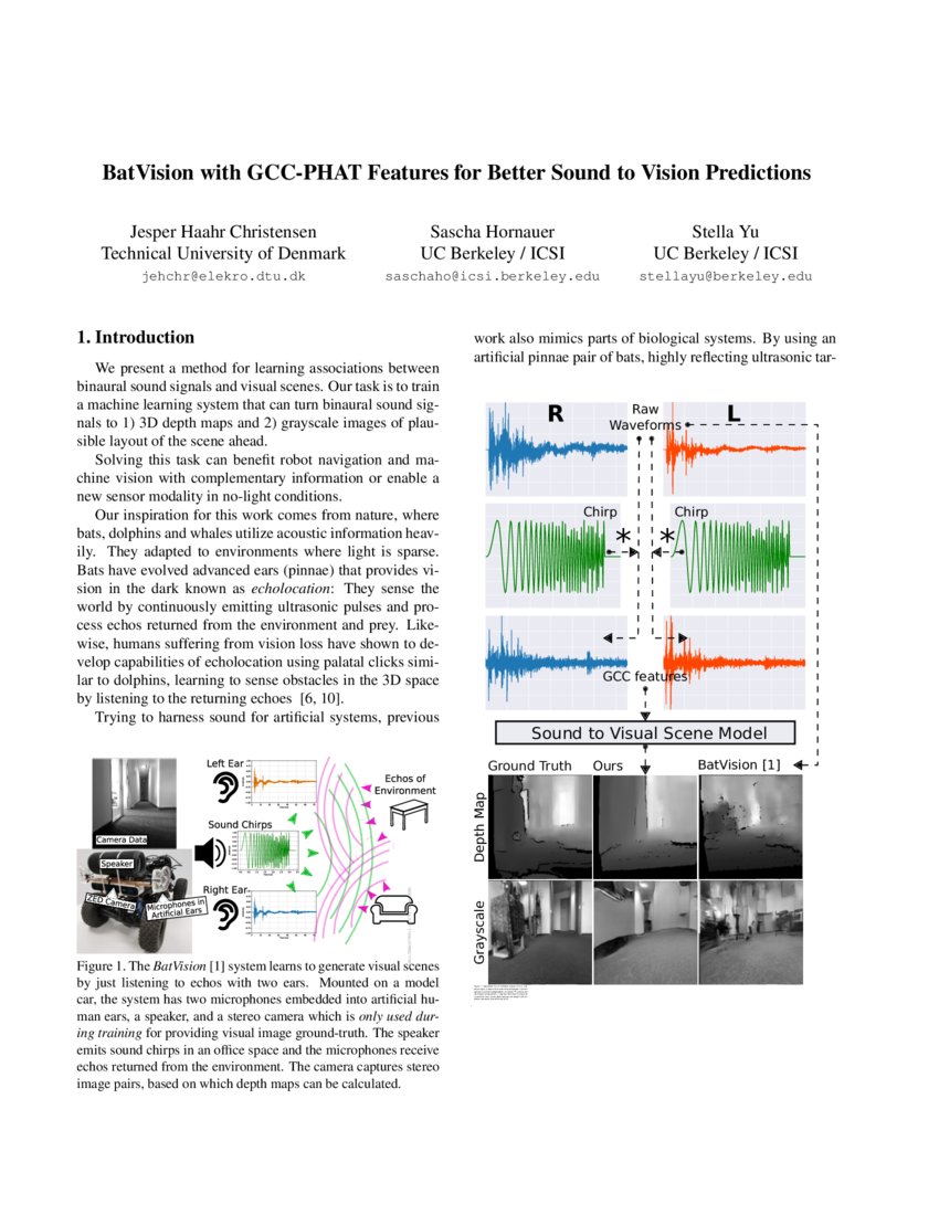 BatVision with GCC-PHAT Features for Better Sound to Vision Predictions ...