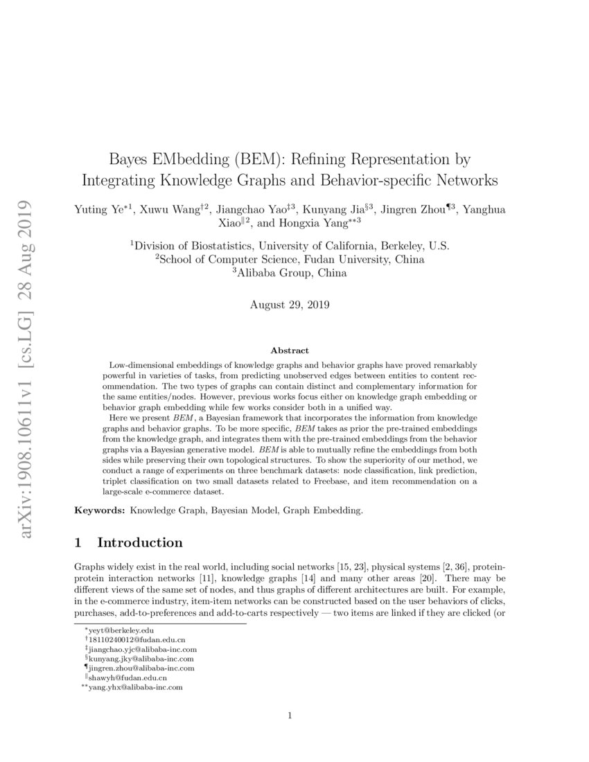 Bayes EMbedding (BEM): Refining Representation by Integrating Knowledge Graphs and Behavior ...