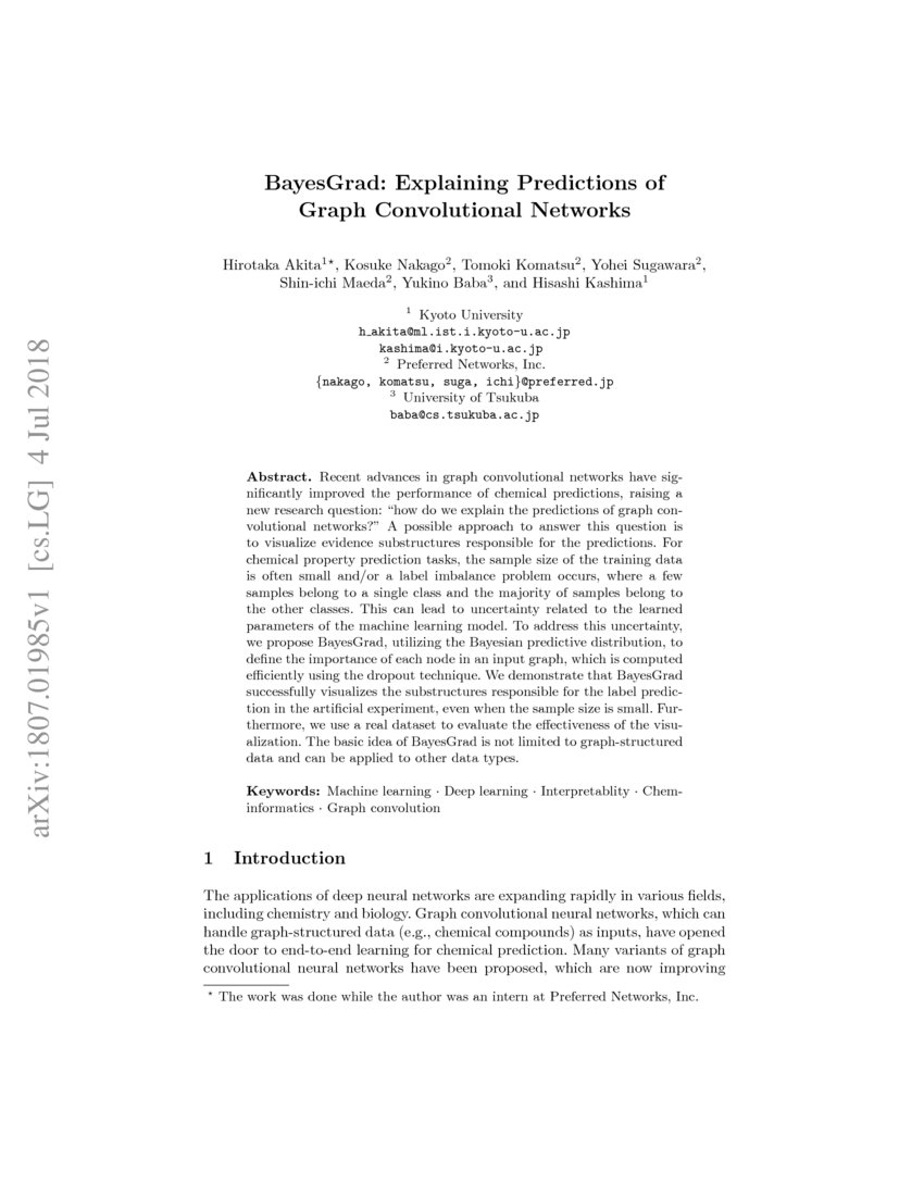 BayesGrad: Explaining Predictions of Graph Convolutional Networks | DeepAI
