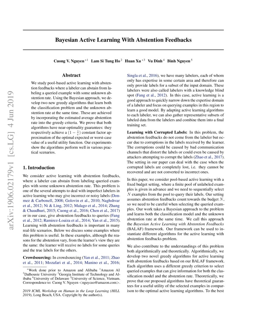Bayesian Active Learning With Abstention Feedbacks | DeepAI