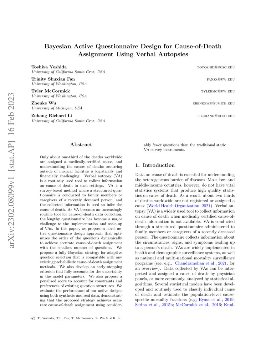 Bayesian Active Questionnaire Design for Cause-of-Death Assignment ...