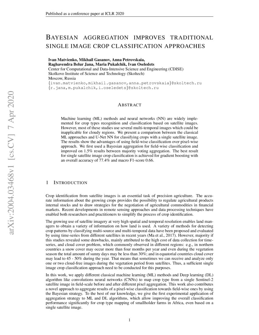 Bayesian Aggregation Improves Traditional Single Image Crop Classification Approaches Deepai
