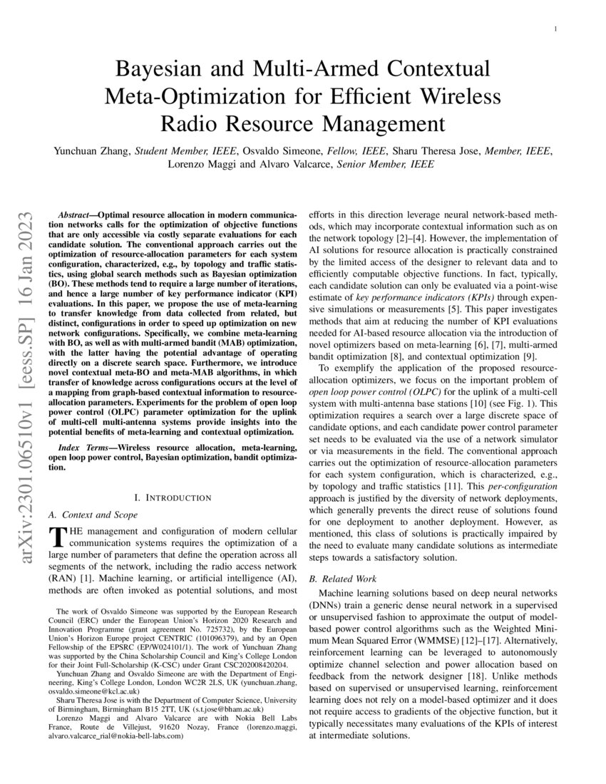 Bayesian And Multi Armed Contextual Meta Optimization For Efficient Wireless Radio Resource