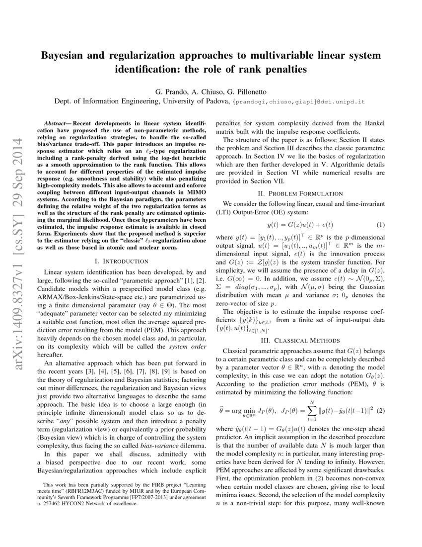 Bayesian And Regularization Approaches To Multivariable Linear System Identification The Role