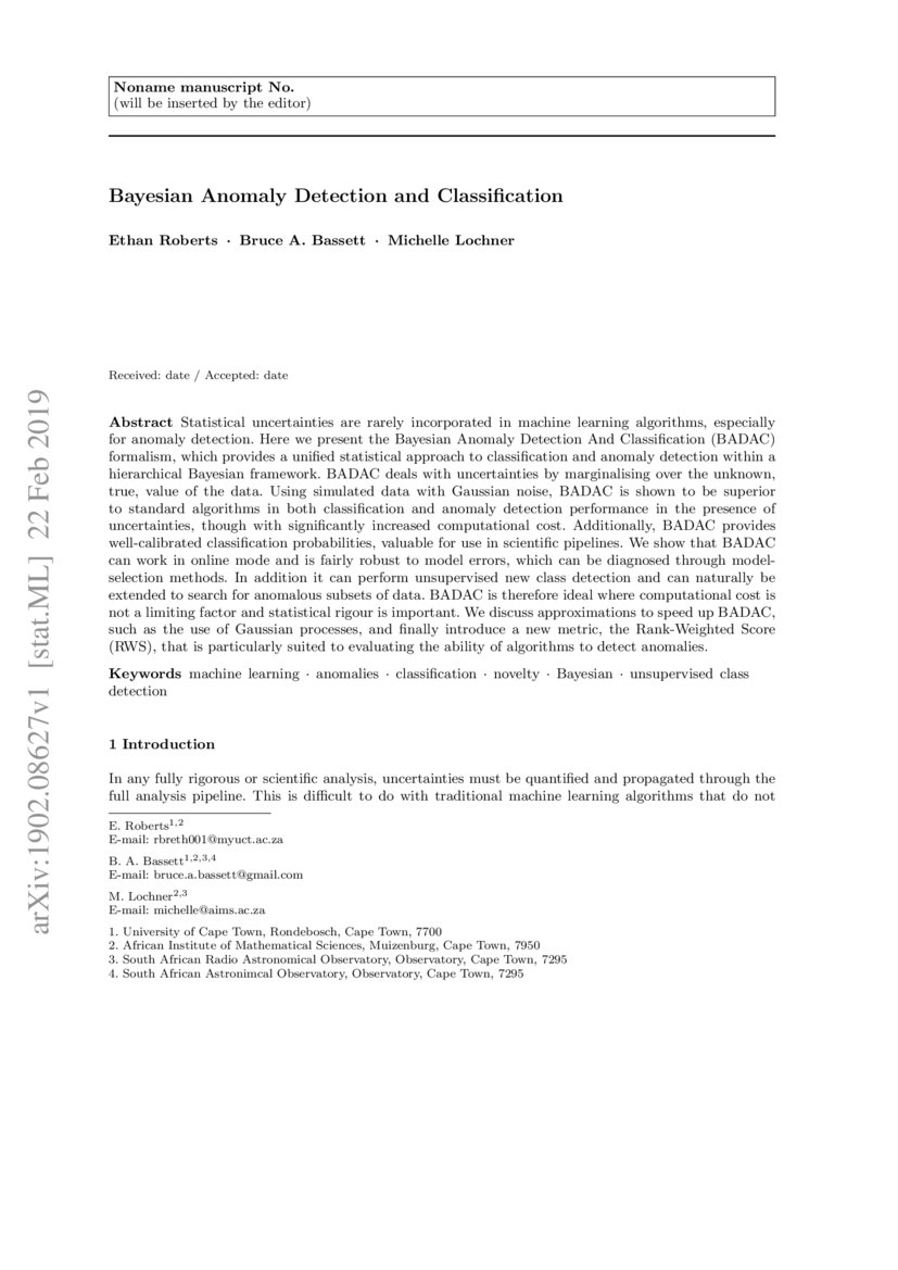 Bayesian Anomaly Detection And Classification DeepAI