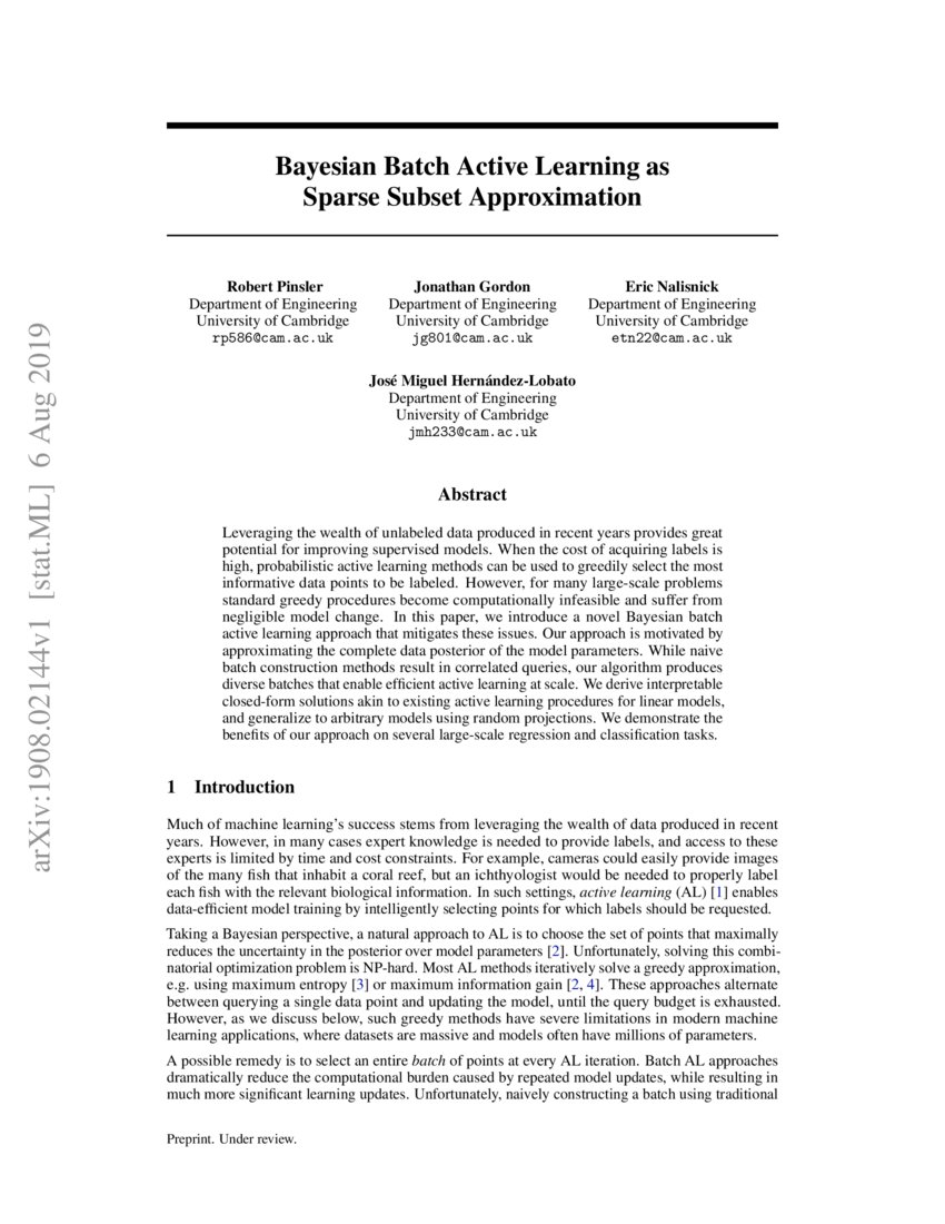 Bayesian Batch Active Learning As Sparse Subset Approximation Deepai 0598
