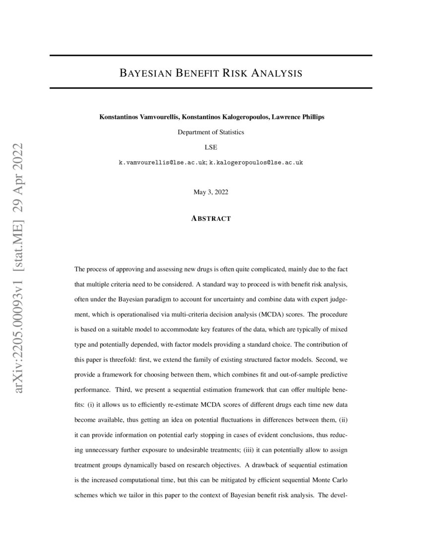 Bayesian Benefit Risk Analysis | DeepAI