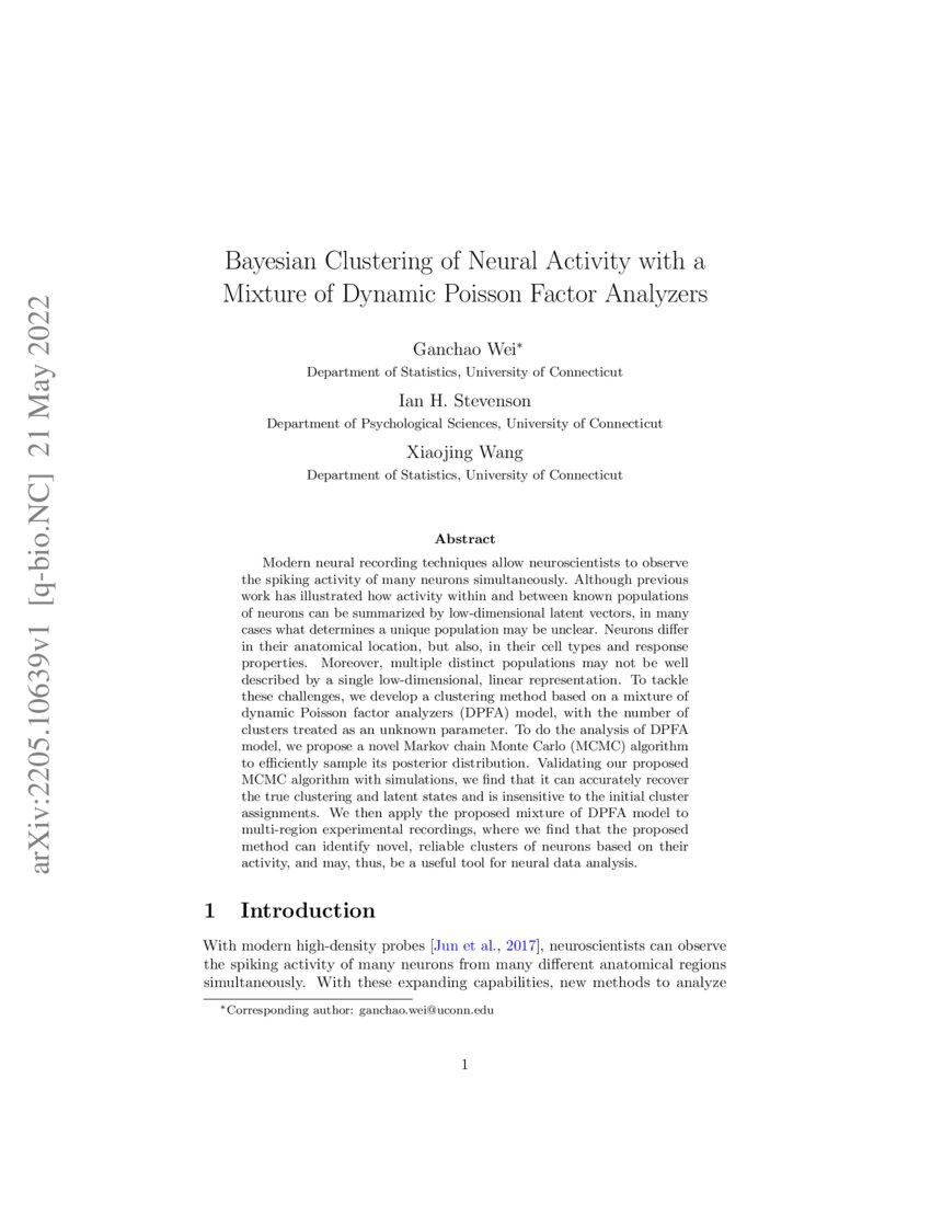 Bayesian Clustering Of Neural Activity With A Mixture Of Dynamic Poisson Factor Analyzers Deepai