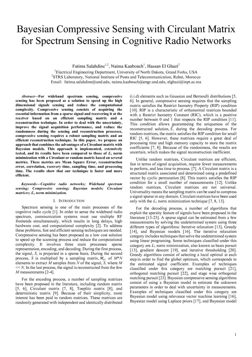 Bayesian Compressive Sensing with Circulant Matrix for Spectrum Sensing ...