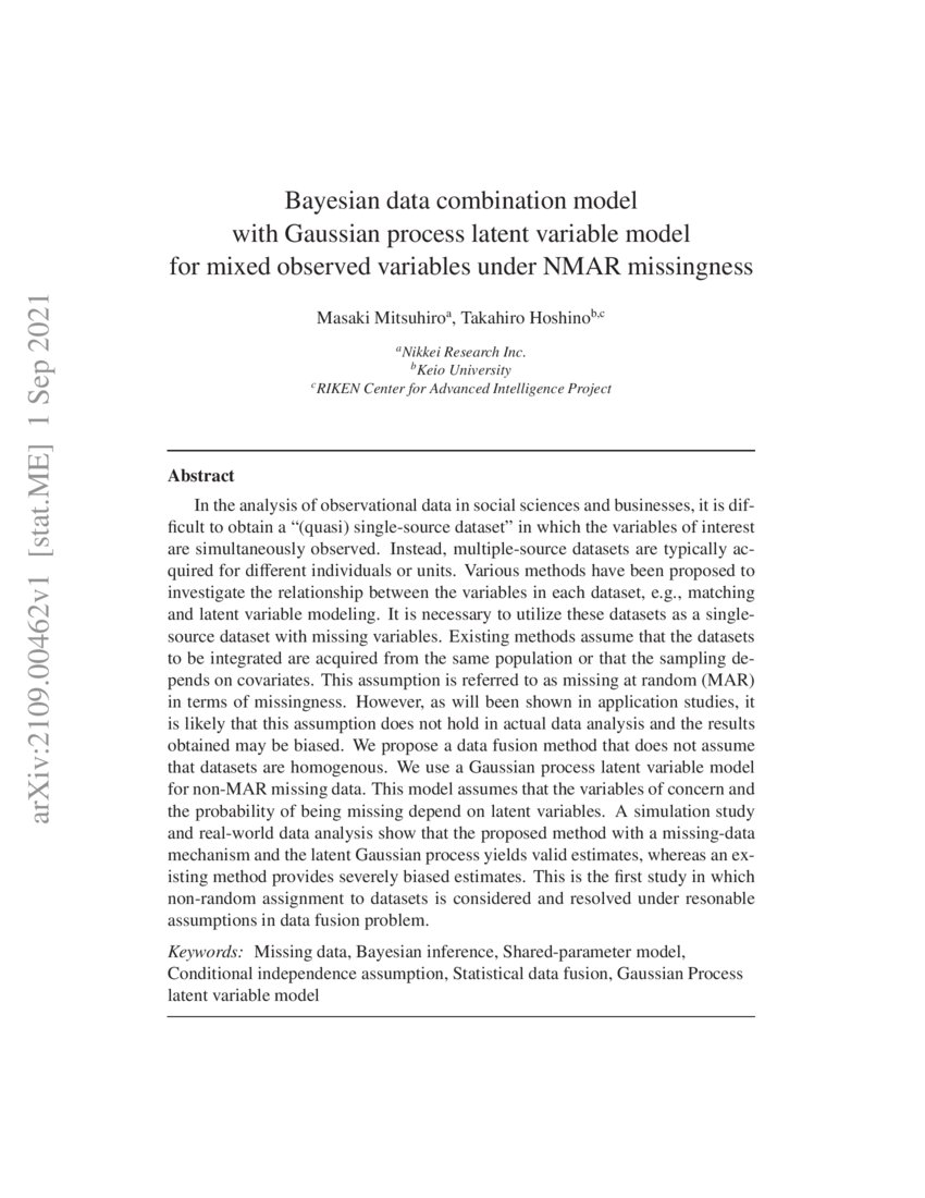 Bayesian Data Combination Model With Gaussian Process Latent Variable Model For Mixed Observed