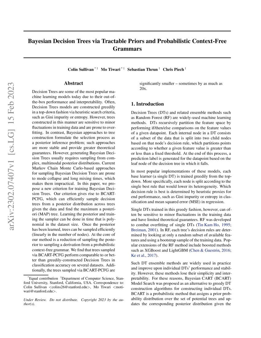 Bayesian Decision Trees via Tractable Priors and Probabilistic Context-Free Grammars | DeepAI