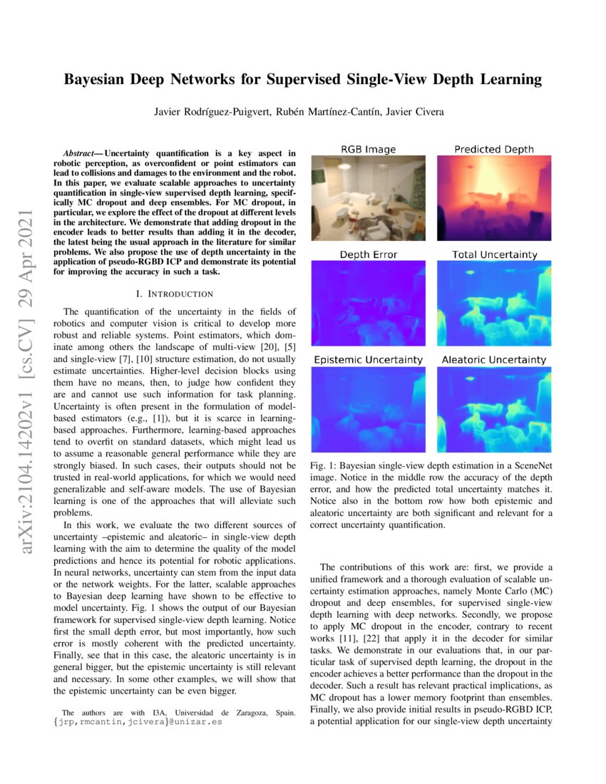 Bayesian Deep Networks for Supervised Single-View Depth Learning | DeepAI